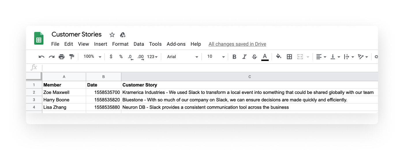 Add Slack messages to Google Sheets | Slack Tips | Slack